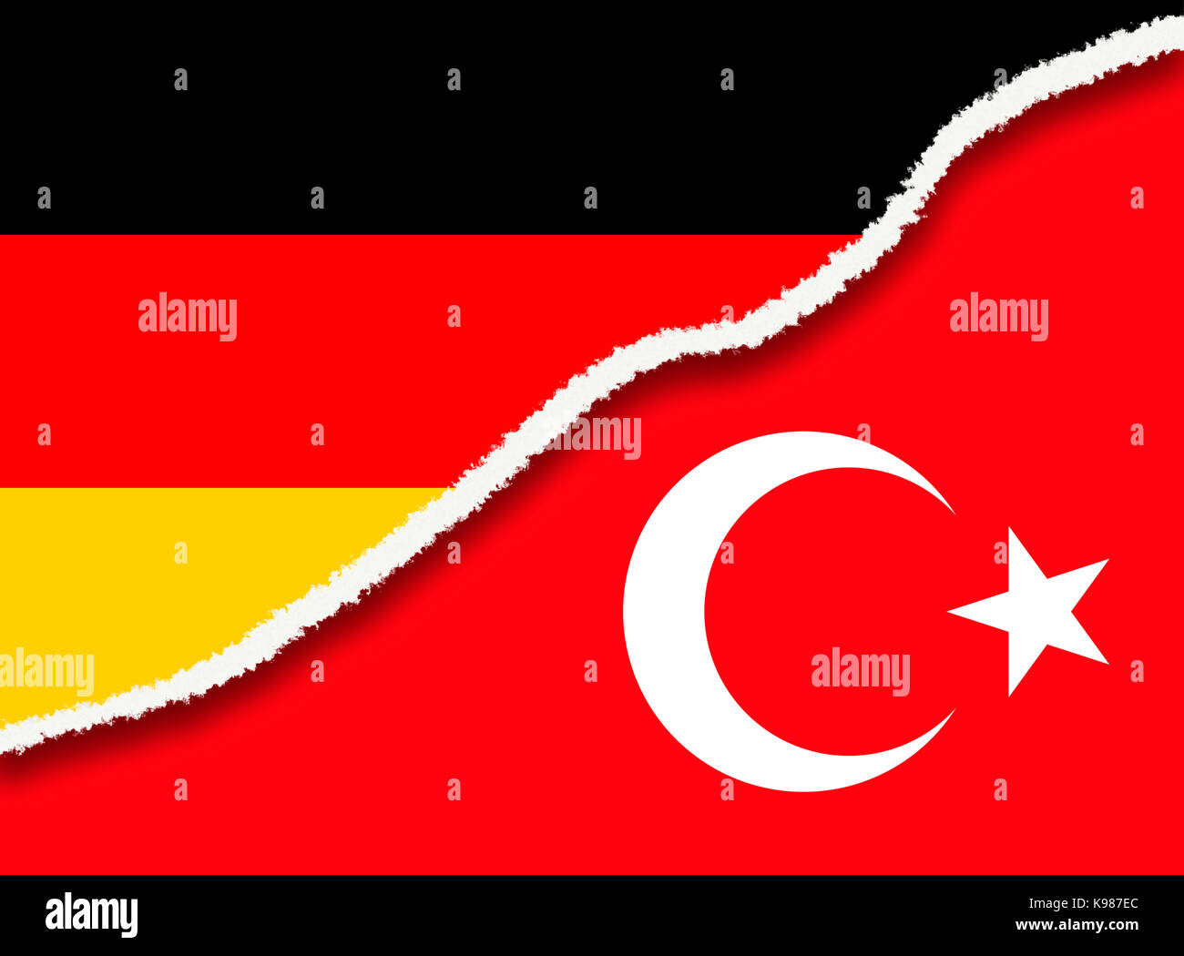 The flags of Germany and Turkey are separated by a crack Stock Photo ...