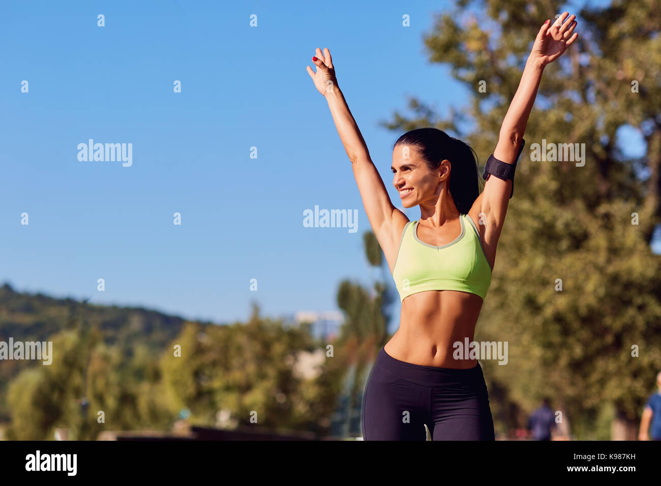 Hands up girl hi-res stock photography and images - Alamy