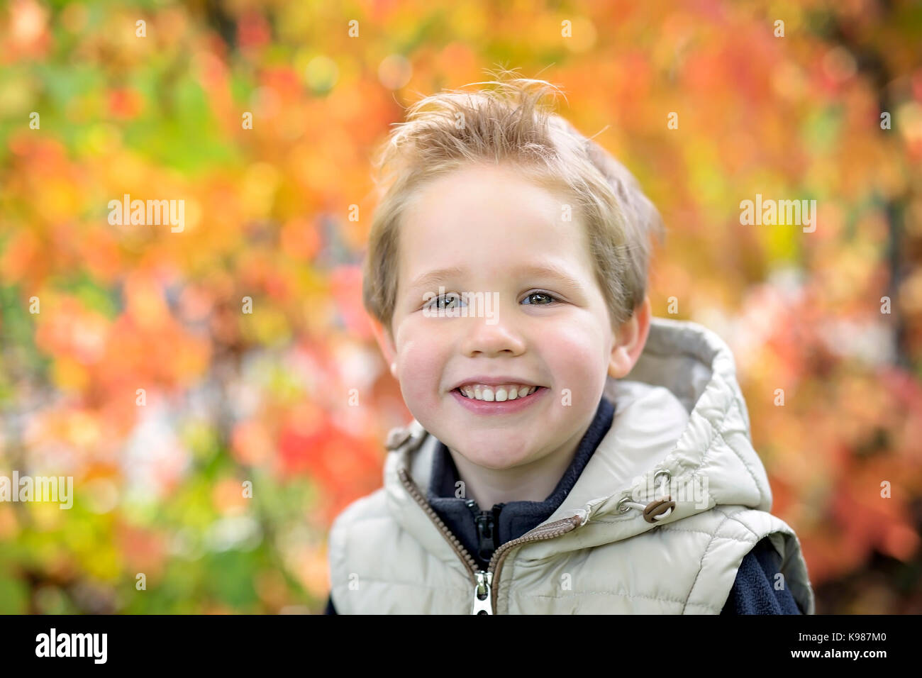 A boy in autumn season in a park Stock Photo - Alamy