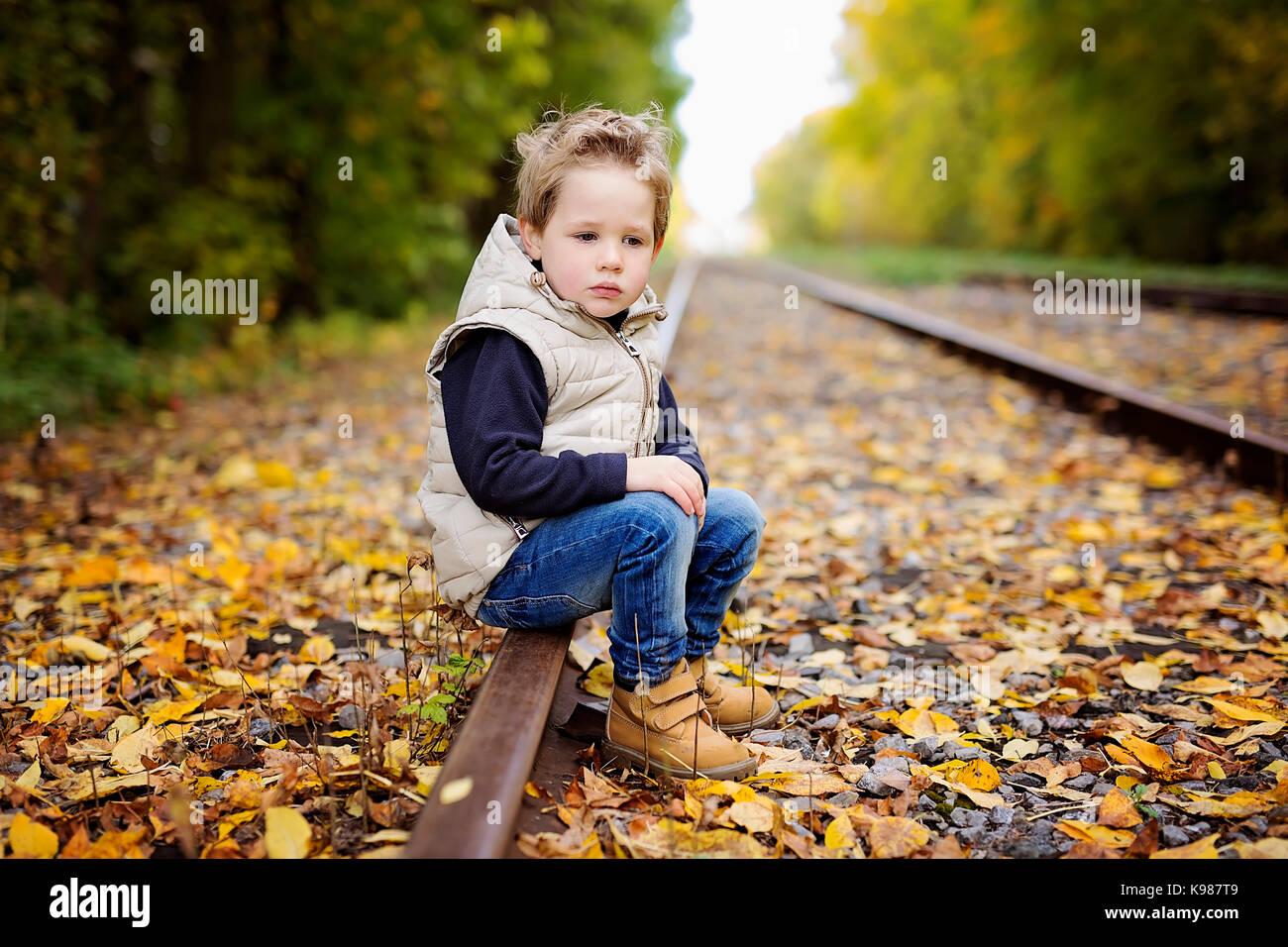 A boy in autumn season in a park Stock Photo - Alamy
