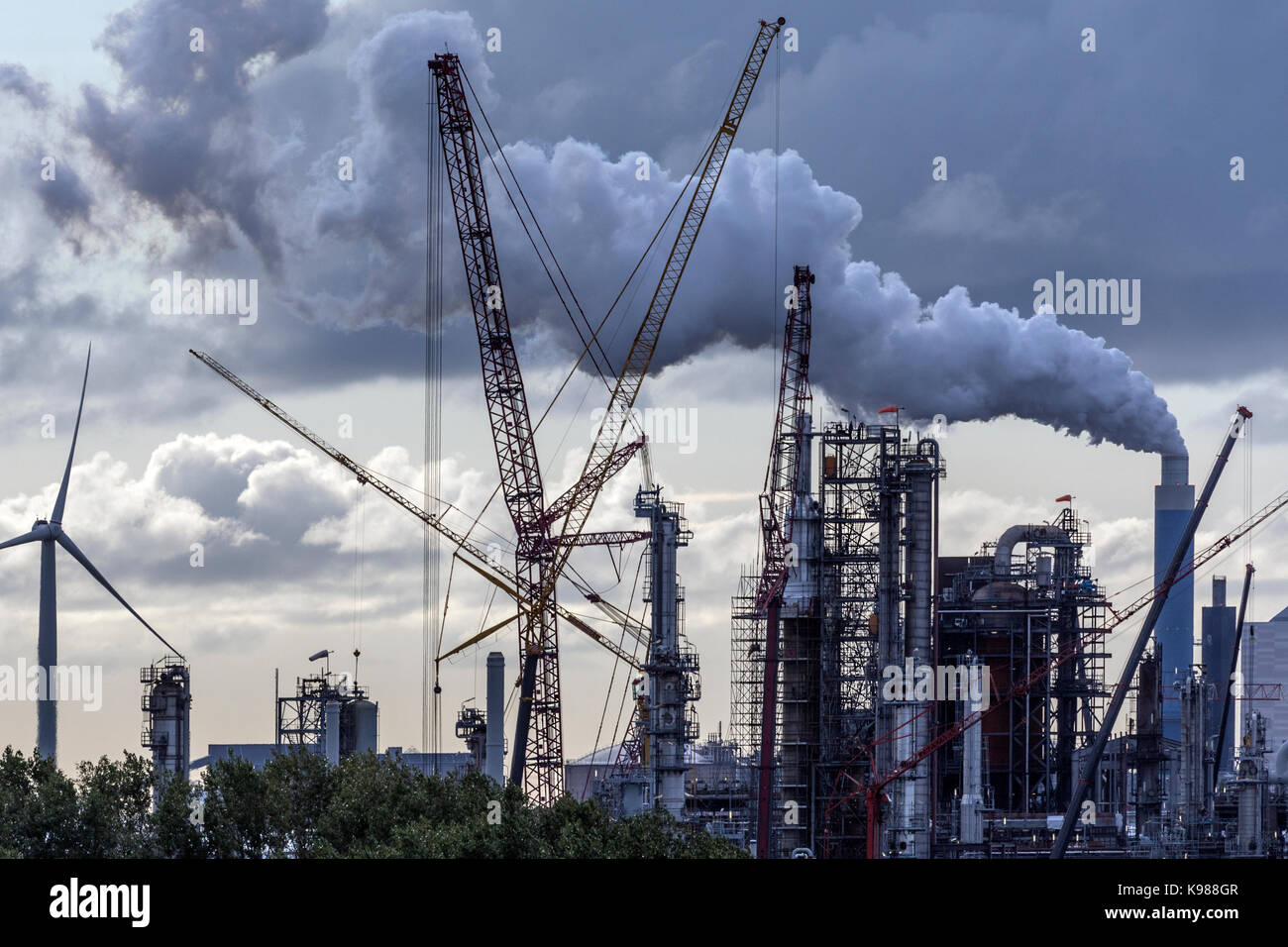 Industrial Pollution - an industrial skyline in Rotterdam - Netherlands ...
