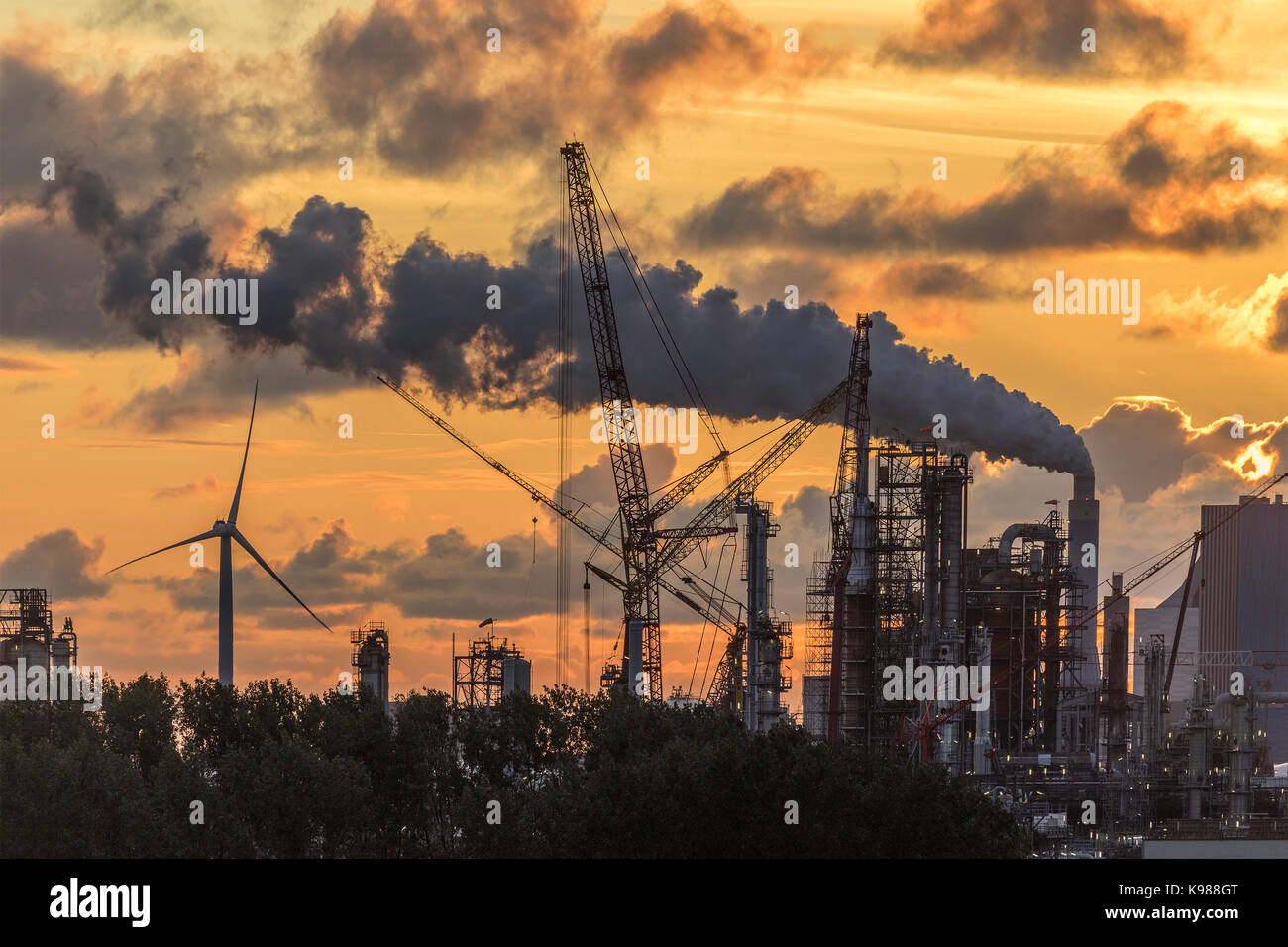 Industrial Pollution - An industrial skyline at dusk - Rotterdam in the ...