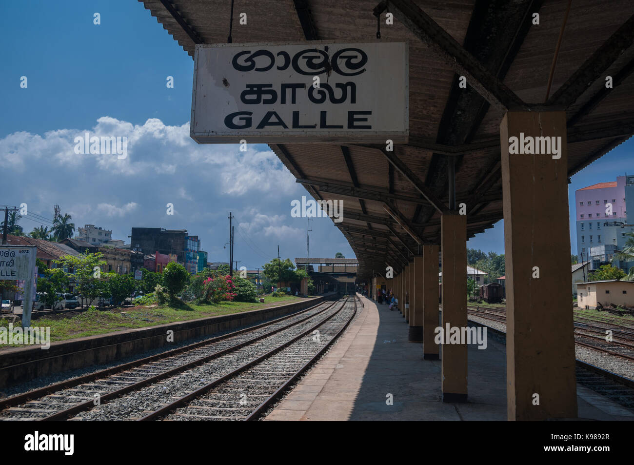 Passengers waiting for the Colombo train at Galle Station, Sri Lanka ...