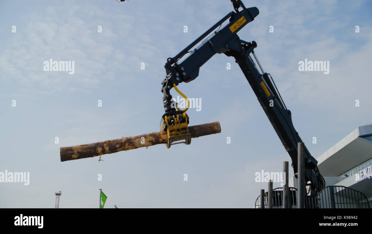 Heavy equipment loading with clipper cut logs. Large log loader and ...