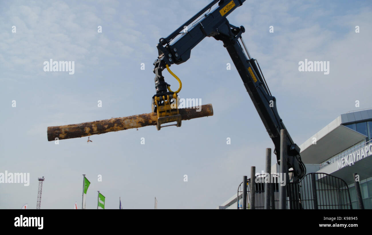 Heavy equipment loading with clipper cut logs. Large log loader and ...