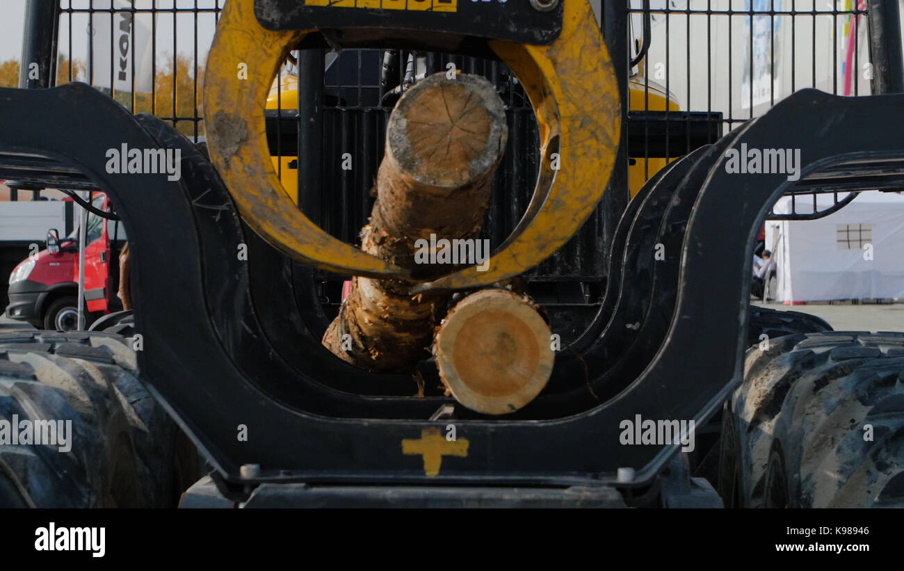 Heavy equipment loading with clipper cut logs. Large log loader and ...