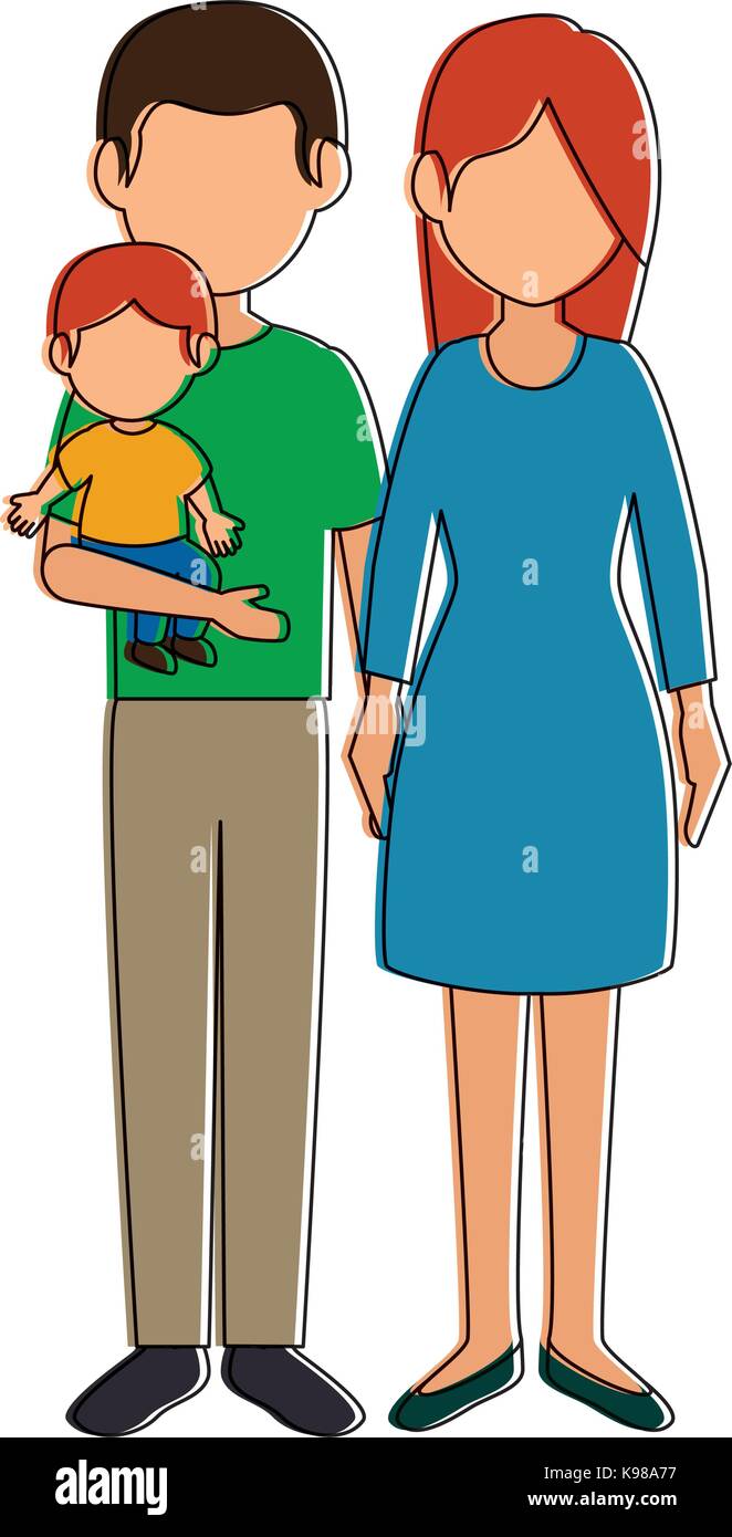 parent couple with son avatars characters vector illustration design ...