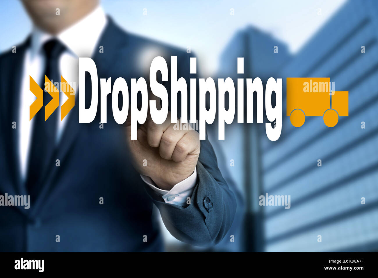 DropShipping touchscreen is operated by businessman Stock Photo - Alamy