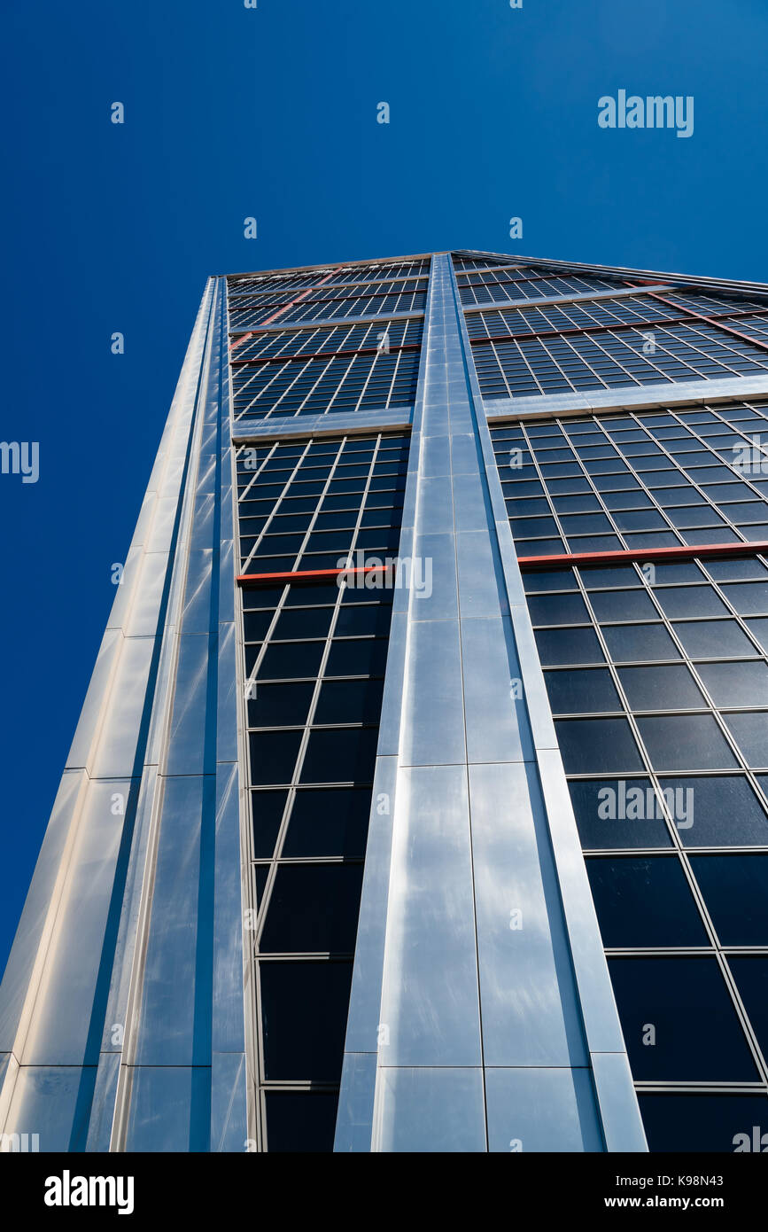 Low angle view of The Gate of Europe towers against blue sky Stock ...