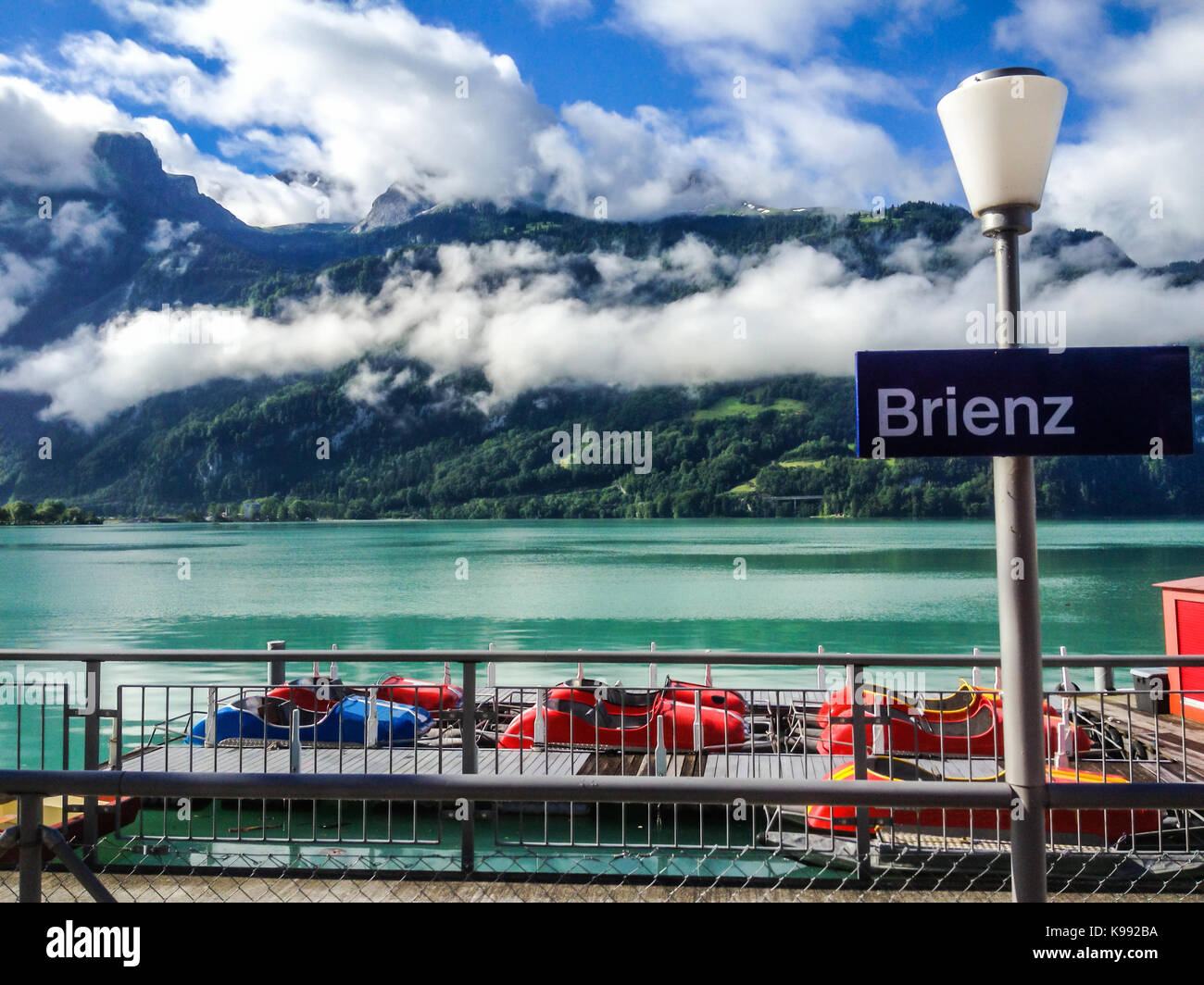 Beautiful summer view of Brienz village and harbor on northern shore of ...