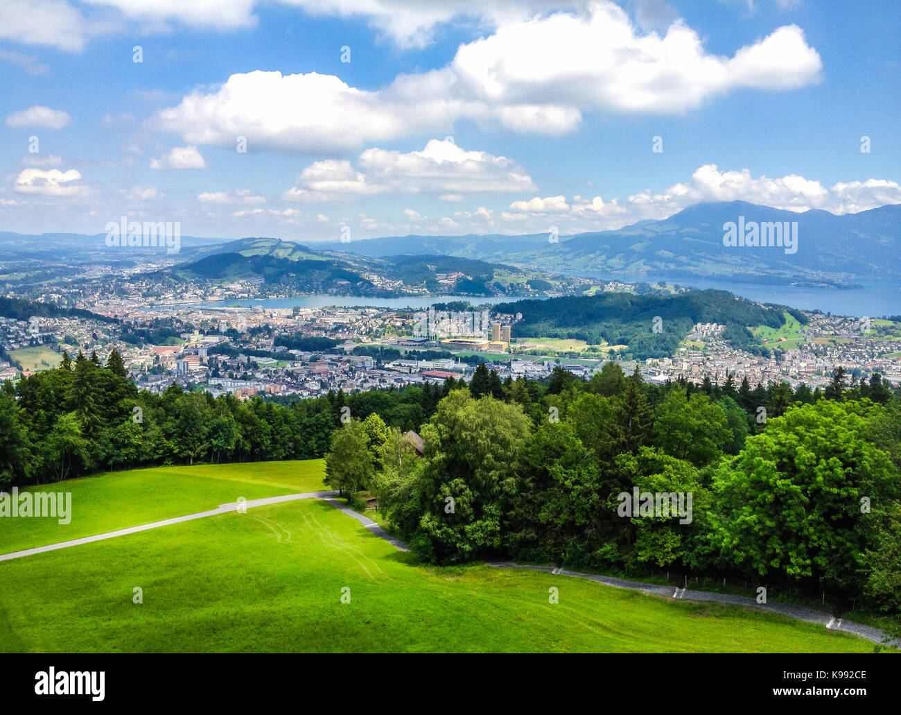 Stunning Luzern urban scenery, bird eye view from cable car from ...