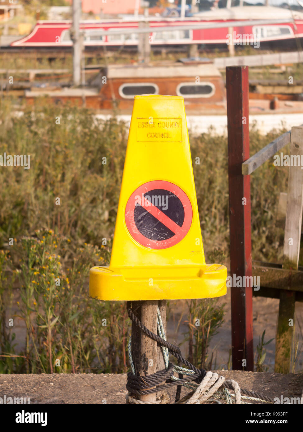 close up of yellow traffic cone with red circle; England; Essex Stock ...