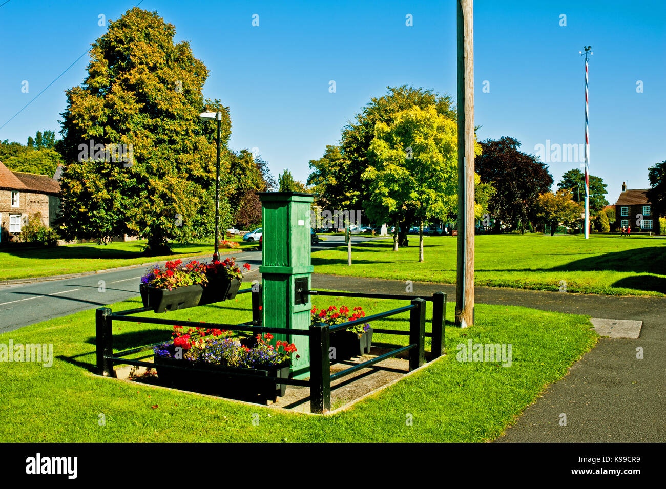village green and water pump, Upper Poppleton, North Yorkshire Stock ...