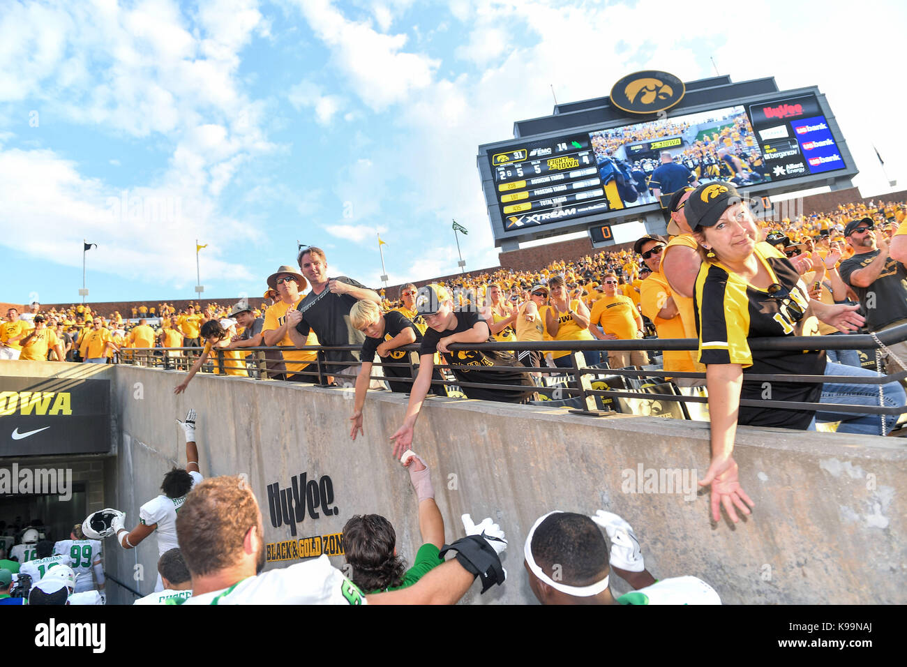 September 16, 2017: .Iowa Hawkeyes fans shake hands with North Texas ...