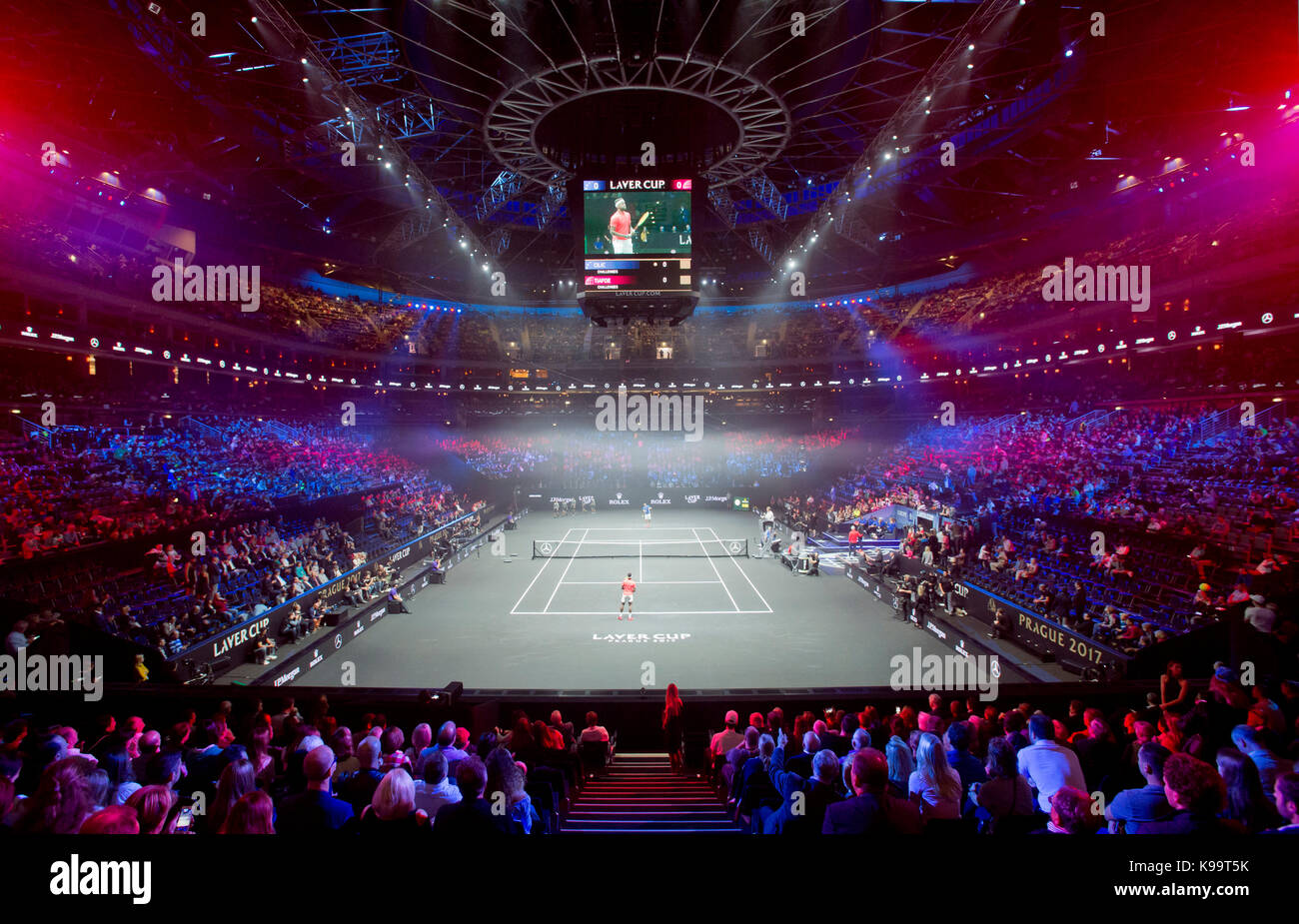 O2 arena with dark tennis court is seen during the first edition of the ...