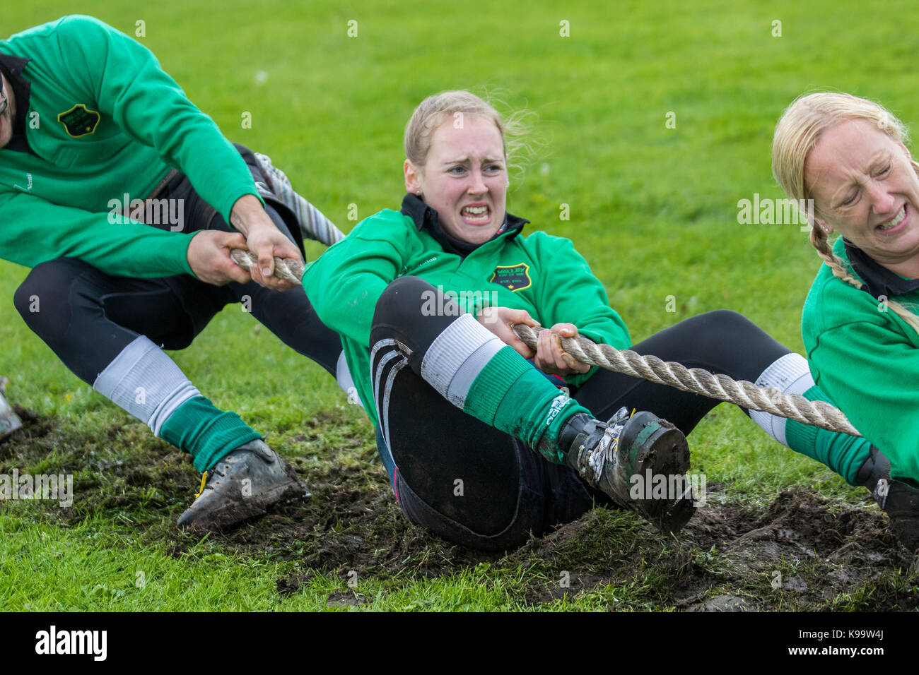 Teamwork, rope challenge, sporting event at Southport, Merseyside, UK ...