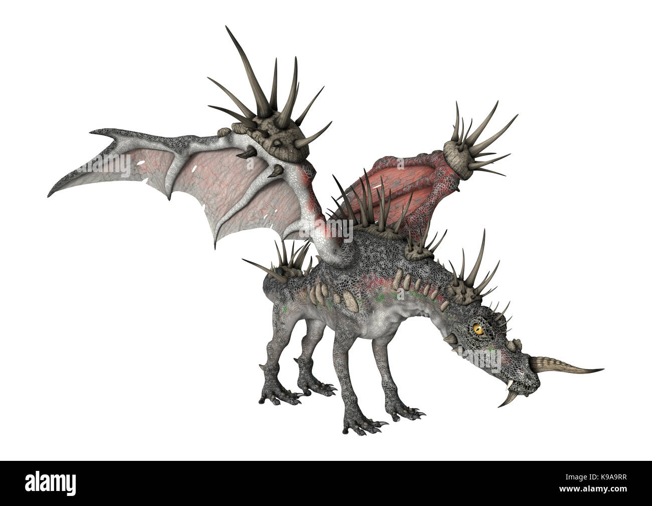 3D rendering of a fantasy spiky dragon isolated on white background ...
