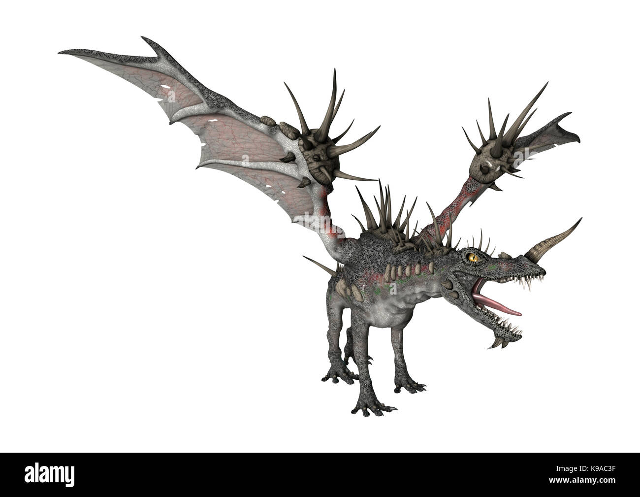 3D rendering of a fantasy spiky dragon isolated on white background ...