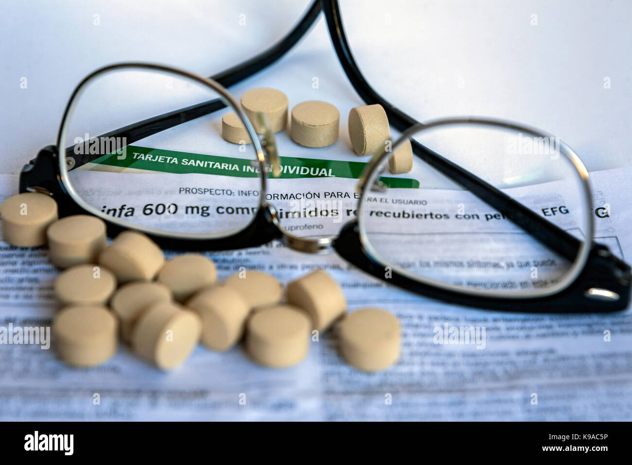 Glasses focus composition of medication, concept of prevention to read ...