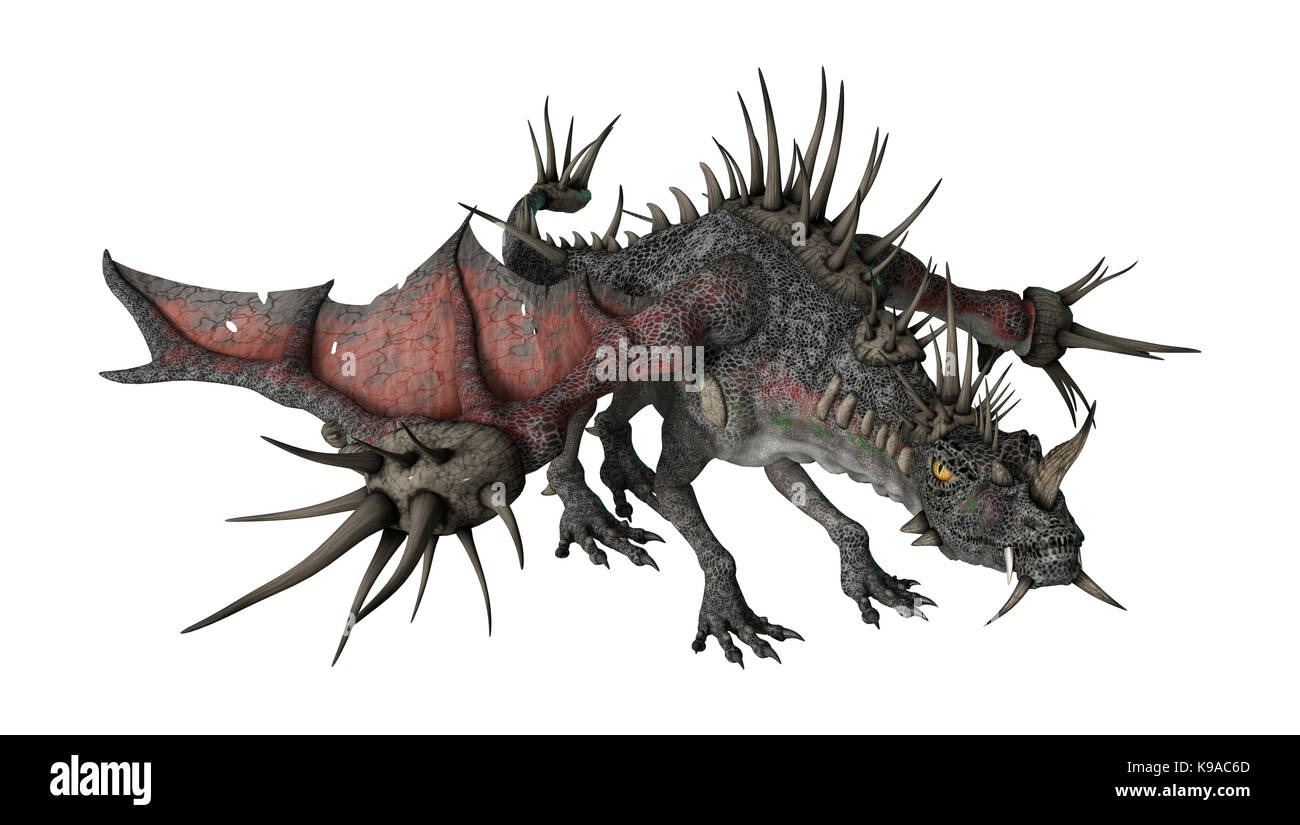 3D rendering of a fantasy spiky dragon isolated on white background ...