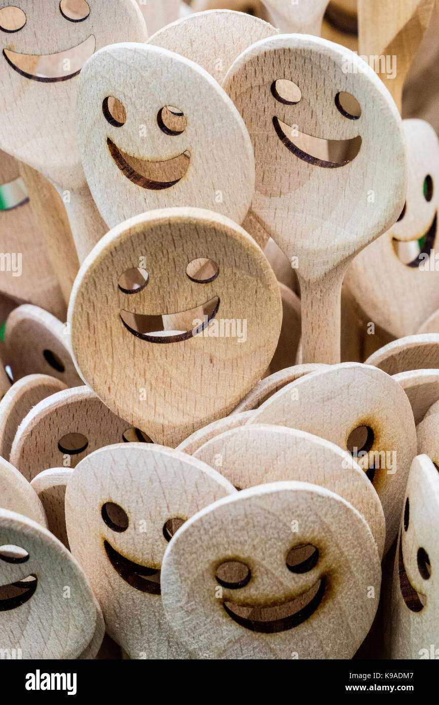 Smiley wooden spoons for sale at the 2017 Ludlow Food Festival, Ludlow ...