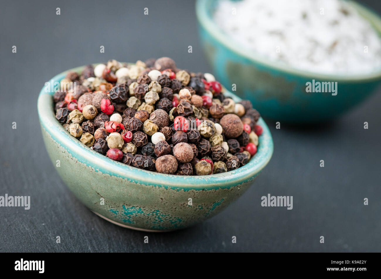 Sea Salt & Pepper Corn Condiment Still Lifes Stock Photo - Alamy