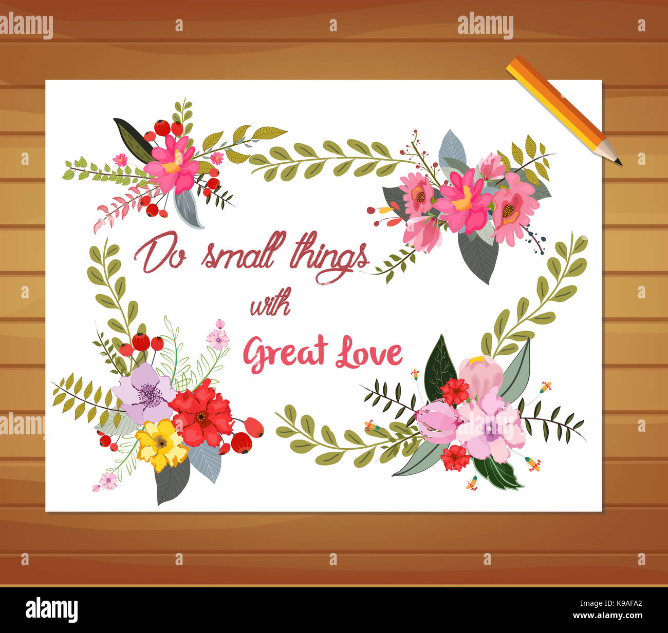 Vintage flowers. Colorful hand drawn floral lettering card Stock Photo ...