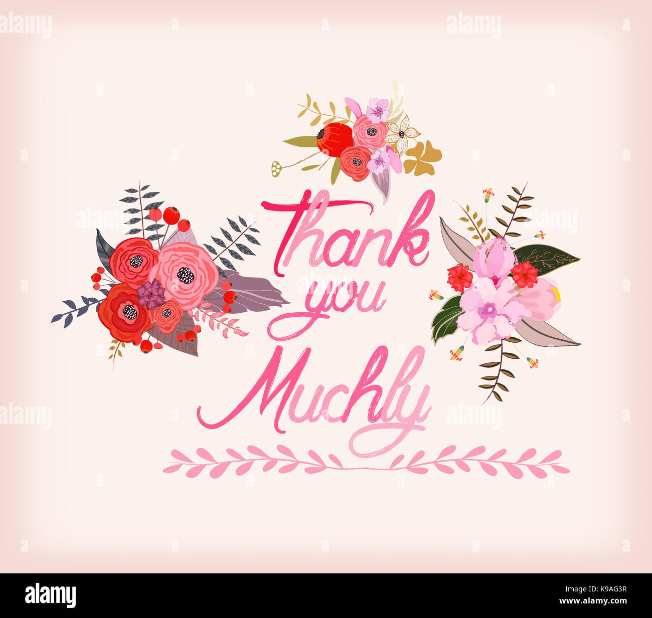 Thank you muchly with watercolor flowers Stock Photo - Alamy