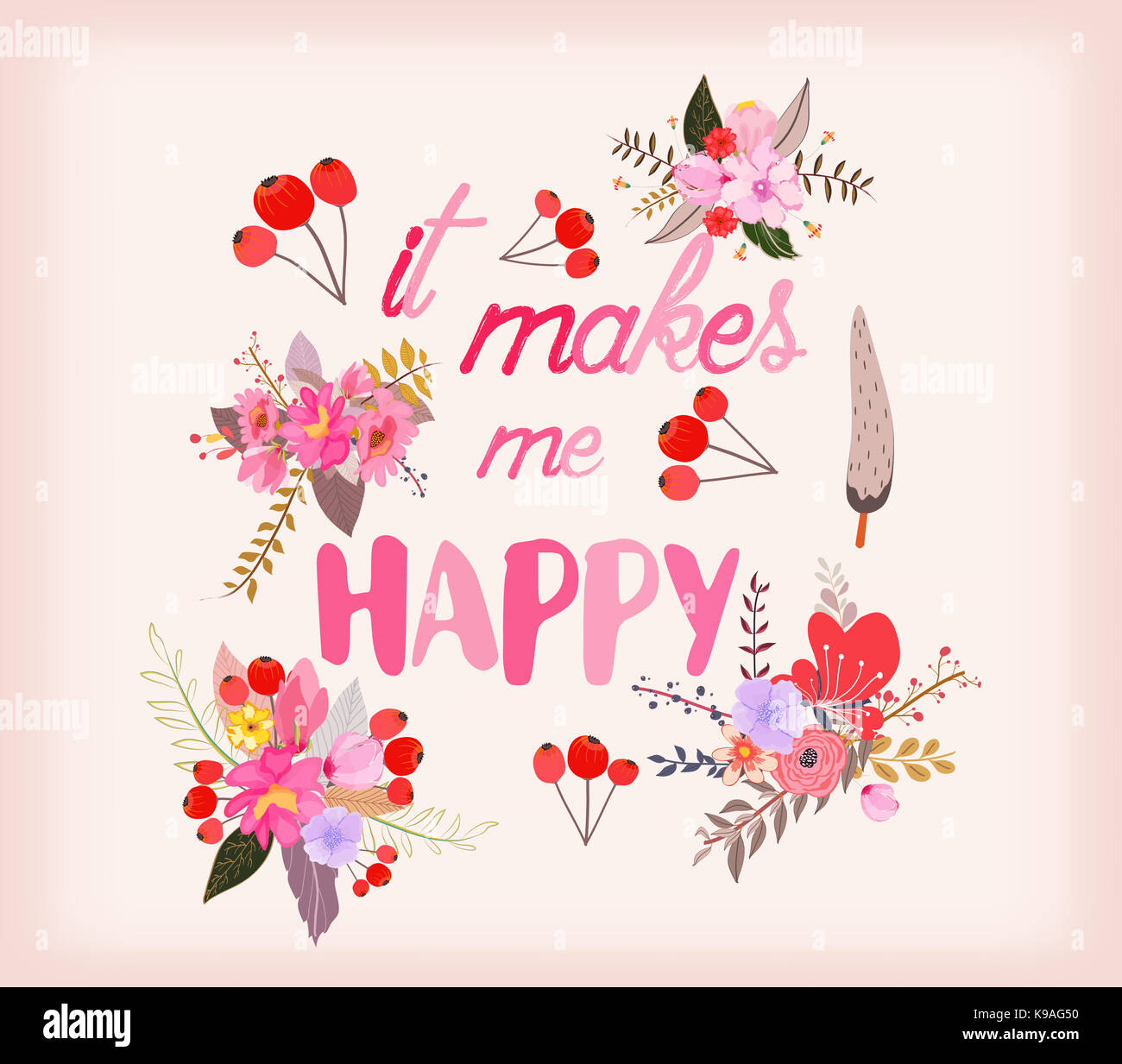 it makes me happy. Greeting card with calligraphy. Hand drawn lettering ...