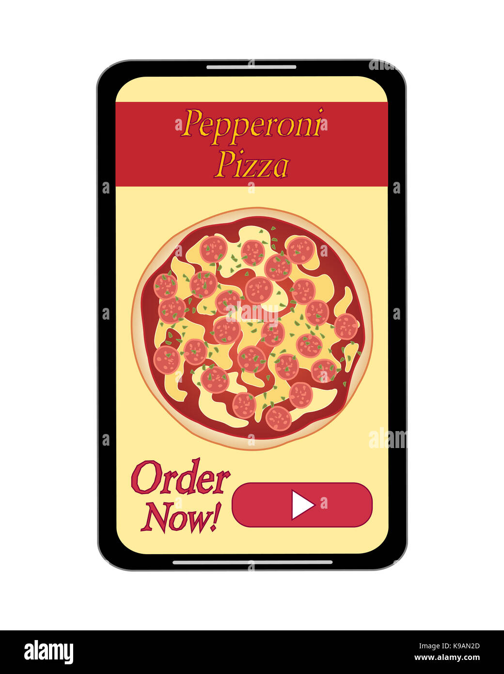 an illustration of an advert for pizza delivery on a modern phone with ...