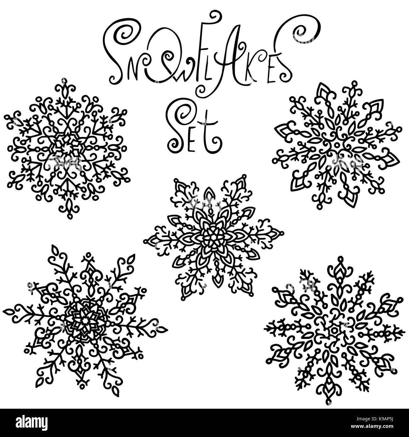Set of snowflakes. Holiday collection. Black and white snowflakes ...