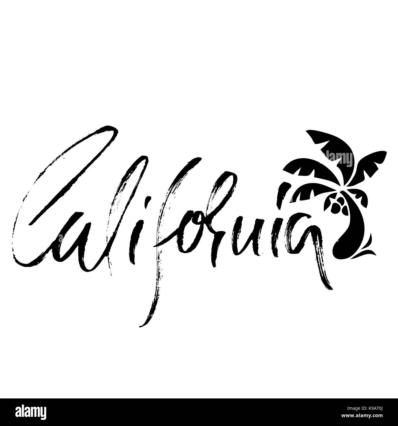 California. Modern dry brush lettering. Retro typography print. Vector ...