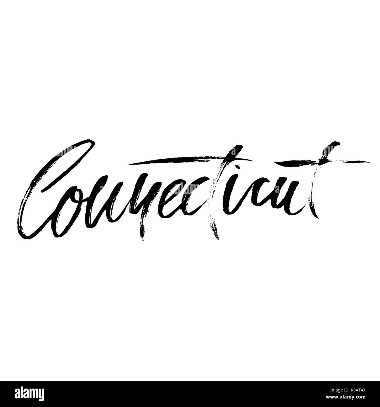 Connecticut. Modern dry brush lettering. Retro typography print. Vector ...