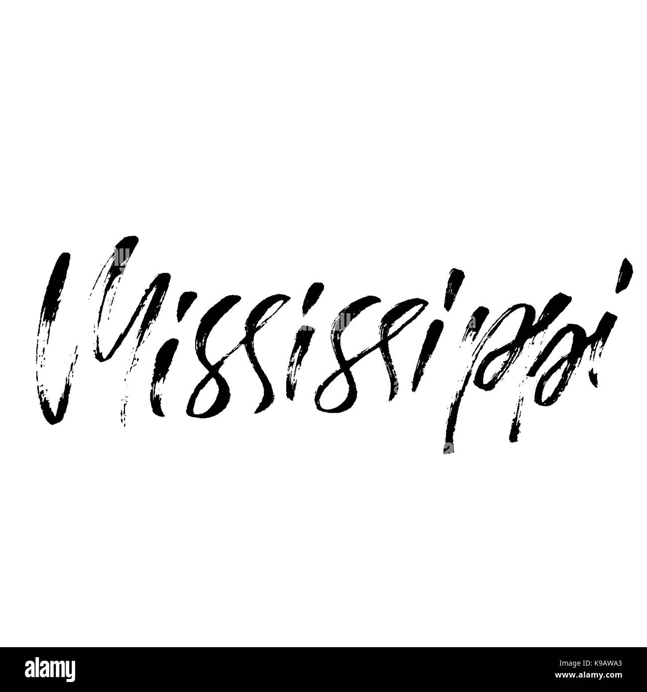 Mississippi. Modern dry brush lettering. Retro typography print. Vector ...