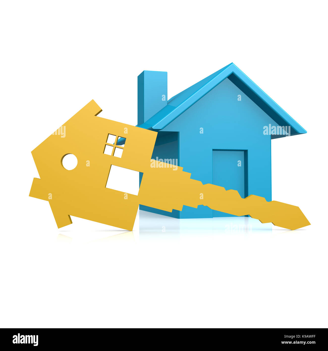 House key with blue house Stock Photo - Alamy