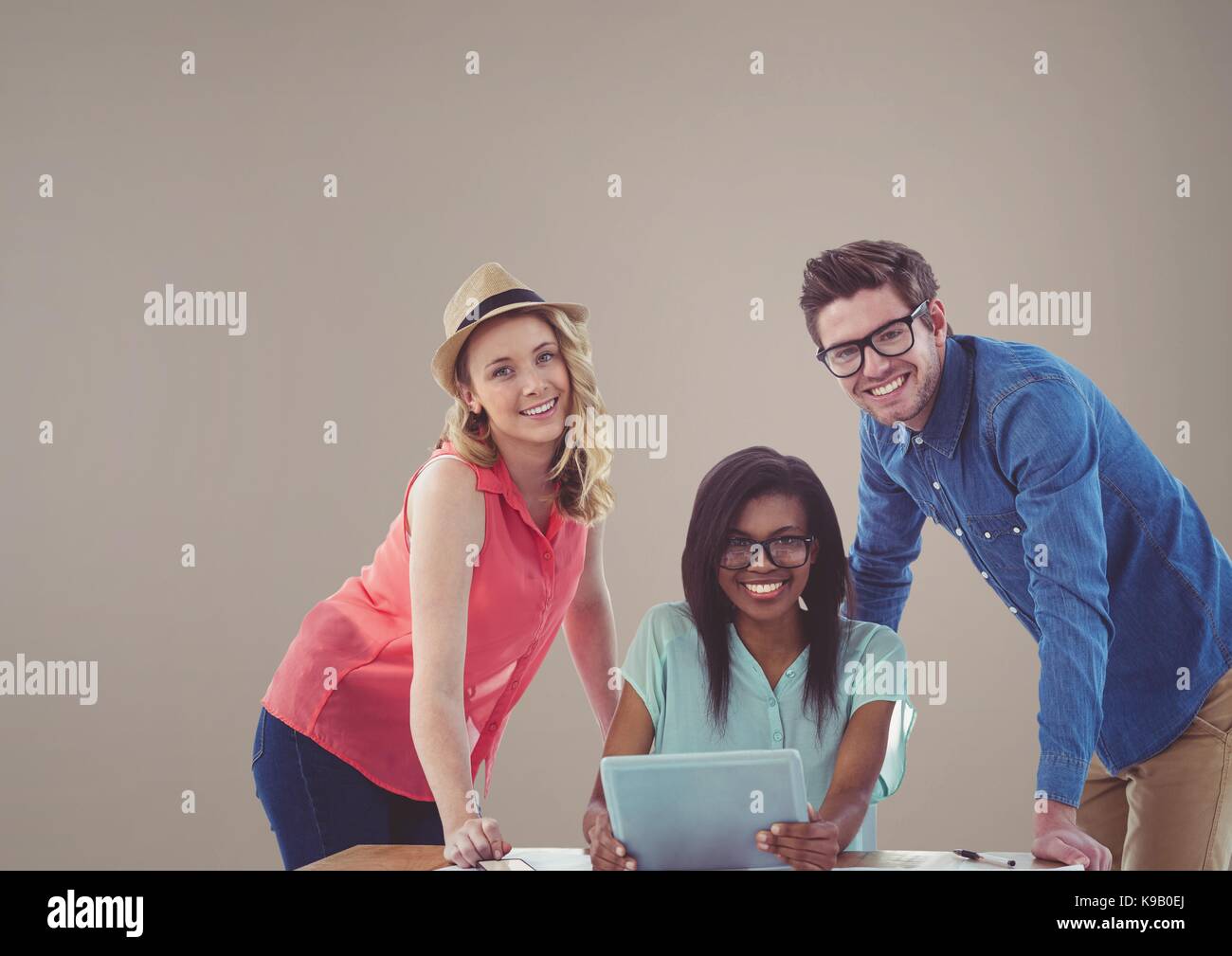 Digital composite of Creative people with brown background Stock Photo ...