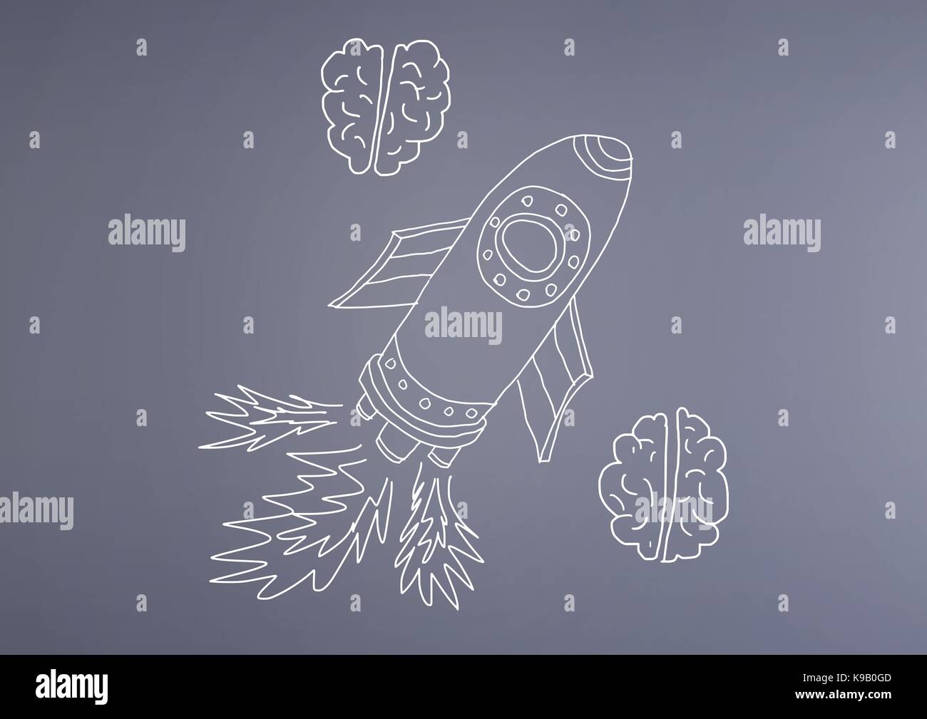 Digital composite of hand-drawn rocket and brain on wall Stock Photo ...