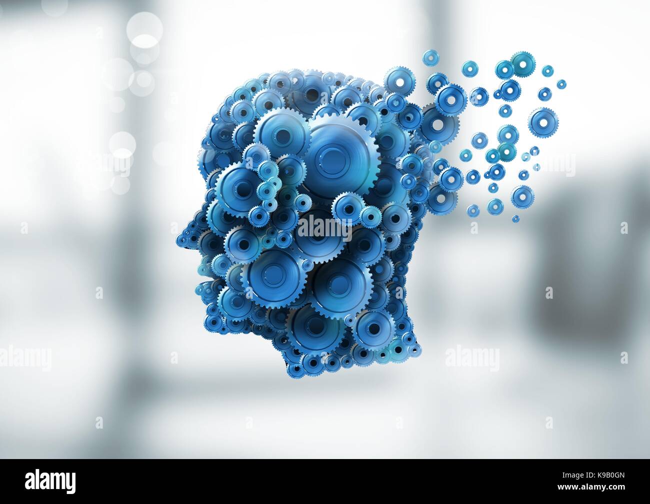 Digital composite of Cog head with bright background Stock Photo - Alamy
