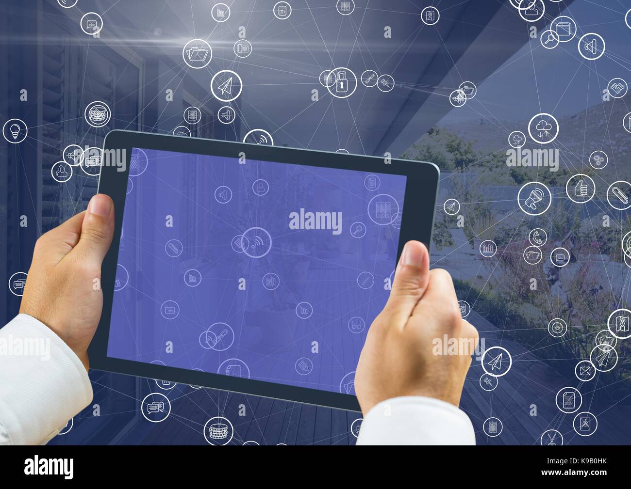 Digital composite of Hand holding tablet with connectors Stock Photo ...