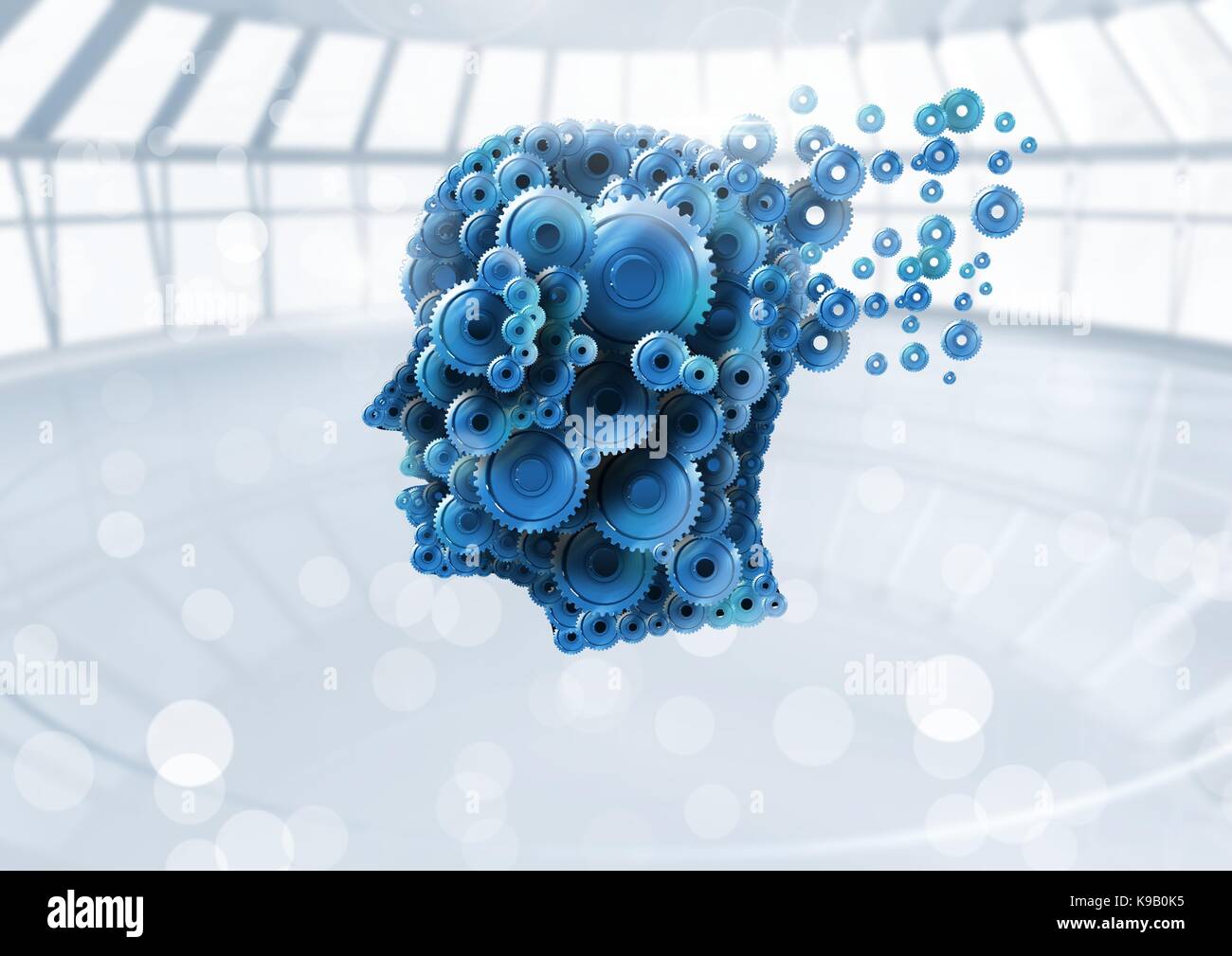 Digital composite of Cog head with bright background Stock Photo - Alamy
