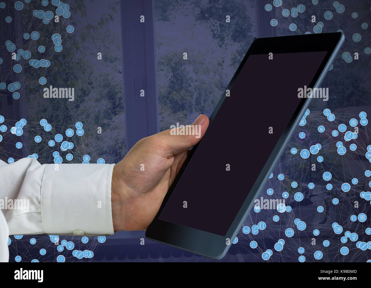 Digital composite of Hand holding tablet with connectors Stock Photo ...