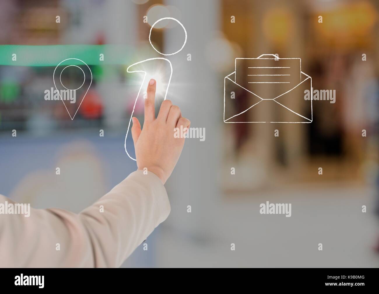 Digital composite of businessman using contact icon interface Stock ...