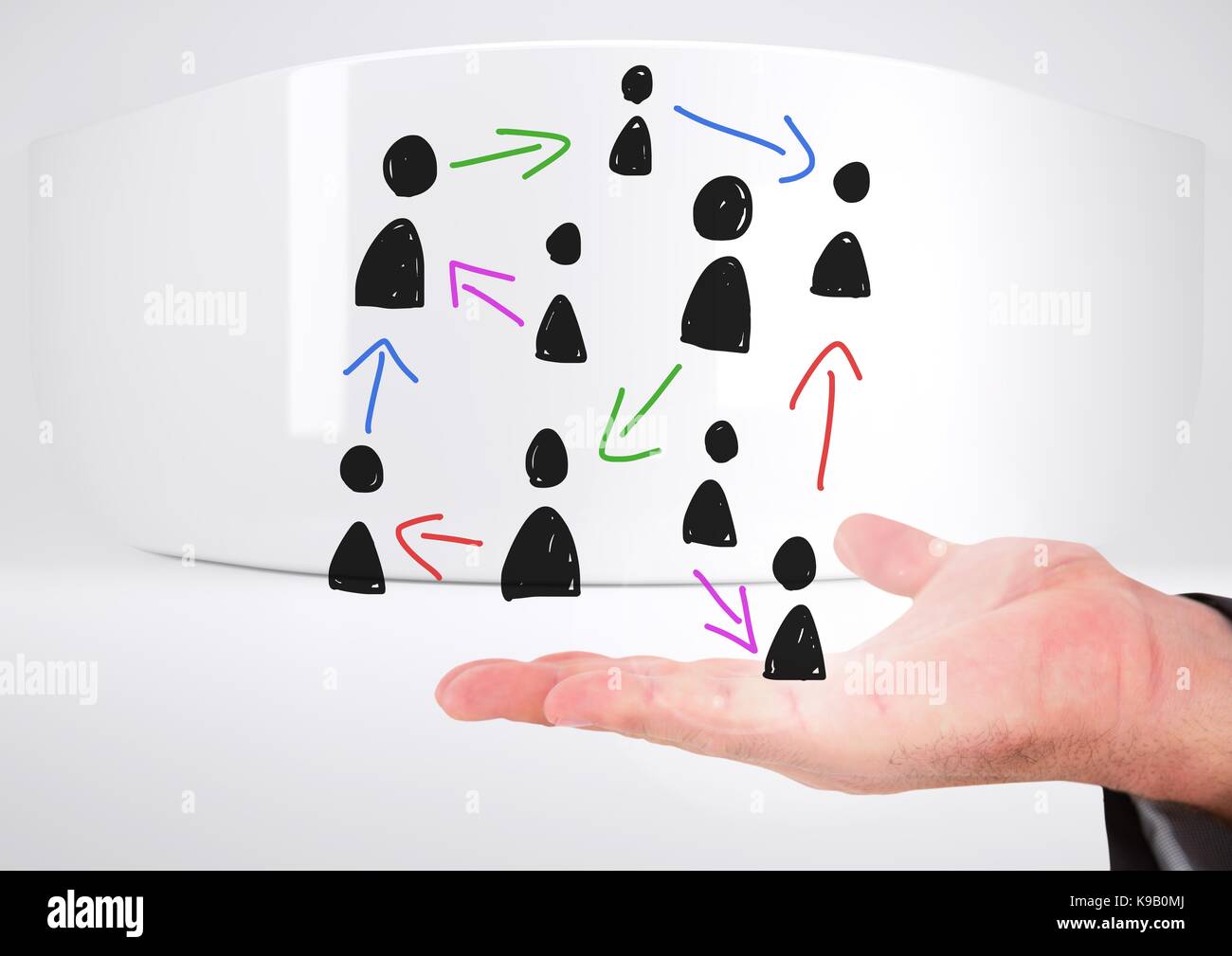 Digital composite of Hand-drawn people profile icons with open hand ...