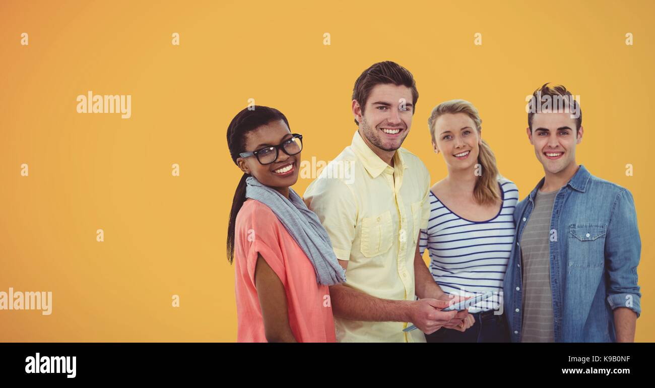 Digital composite of Creative people with orange background Stock Photo ...
