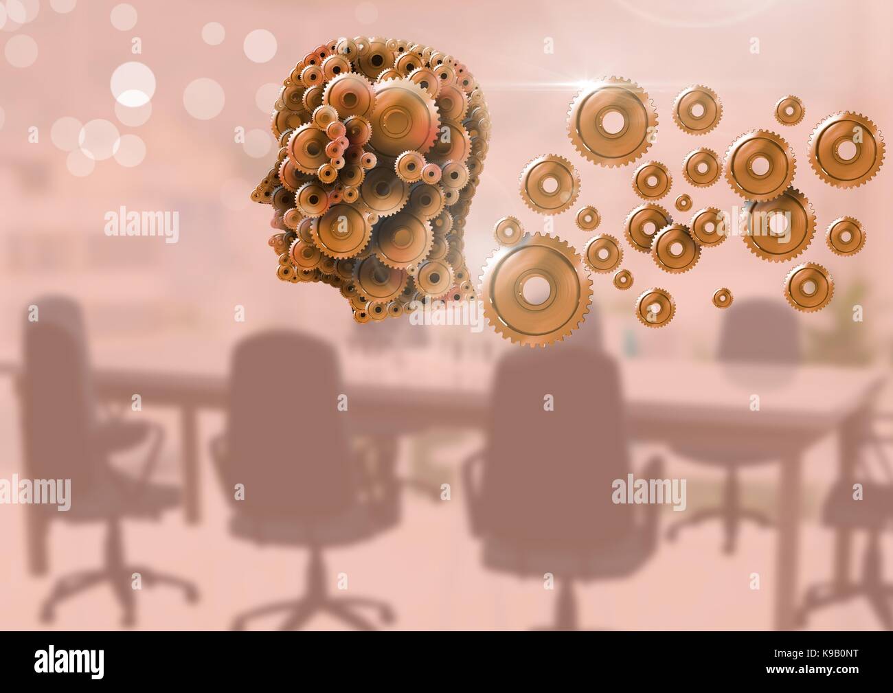 Digital composite of Cog head in office Stock Photo - Alamy