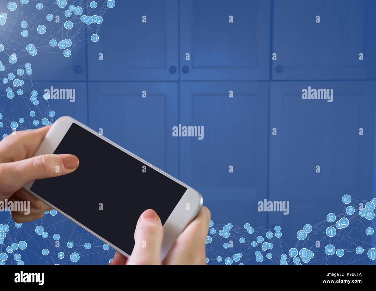 Digital composite of Hand holding phone with connectors Stock Photo - Alamy