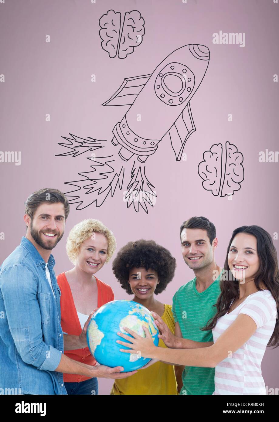 Digital composite of Creative people holding world globe with hand ...