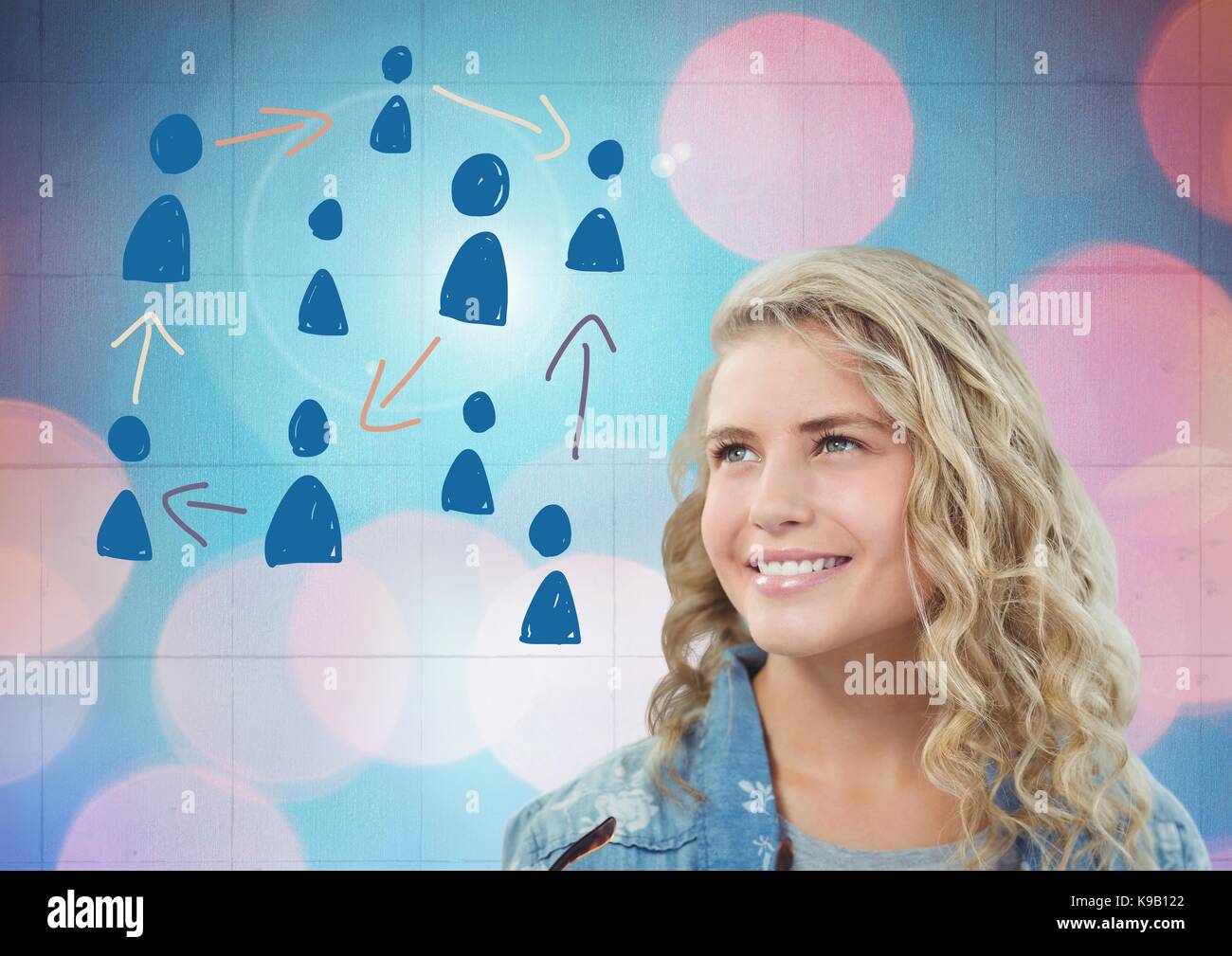 Digital composite of Hand-drawn people profile icons with smiling woman ...