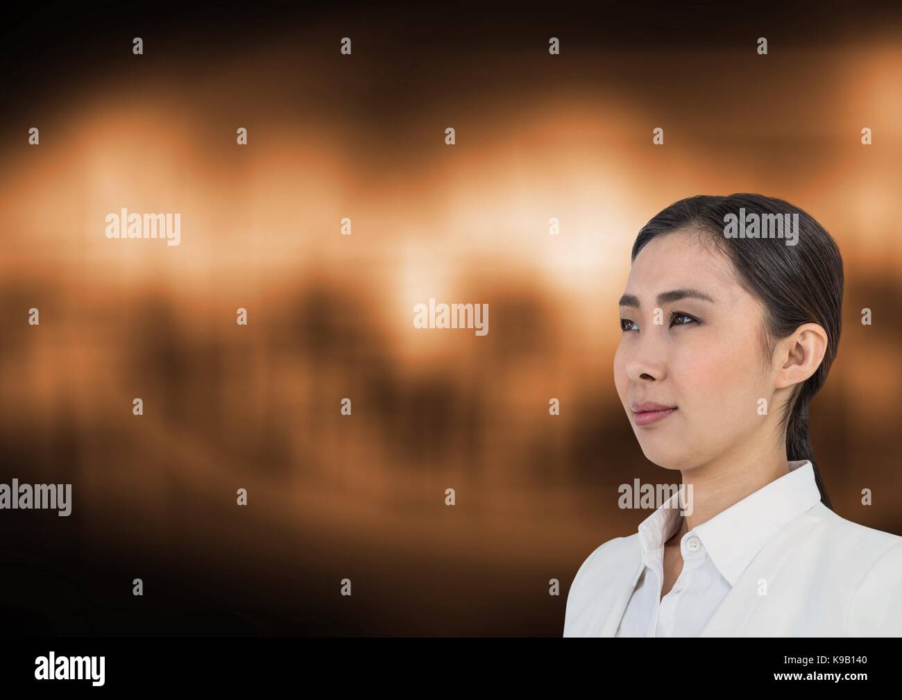 Digital composite of Businesswoman thinking over brown background Stock ...