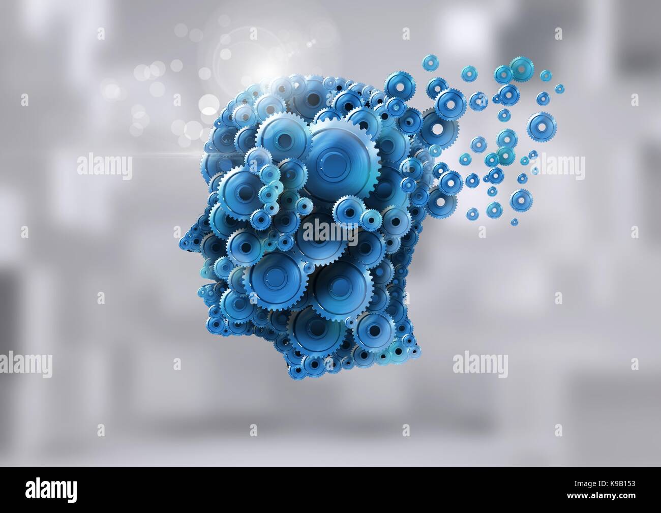 Digital composite of Cog head with bright background Stock Photo - Alamy